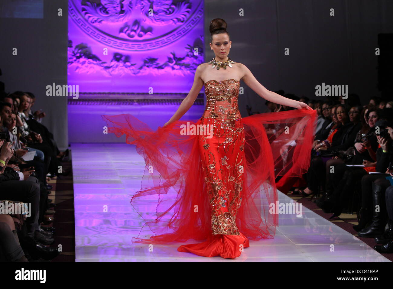 NEW YORK - FEBRUARY 17: A Model walks on the Lourdes Atencio fashion ...
