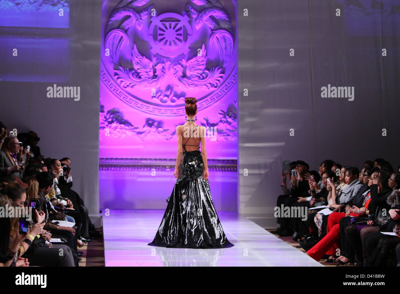 NEW YORK - FEBRUARY 17: A Model walks on the Lourdes Atencio fashion ...