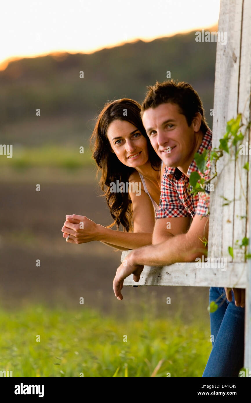 Portrait of a mature Australian couple together on a local farm at ...