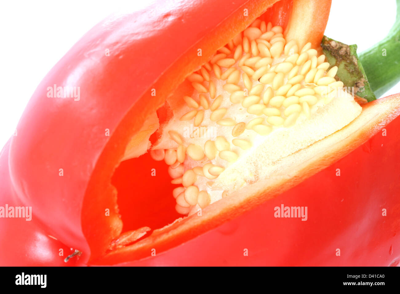 View of inside of a cut red pepper on a white background Stock Photo ...