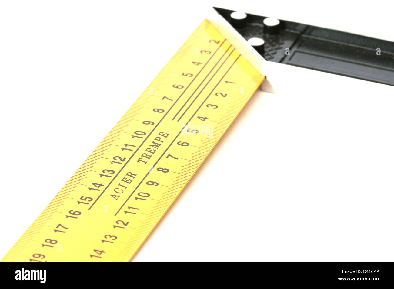 Yellow steel angle tool on white background Stock Photo - Alamy