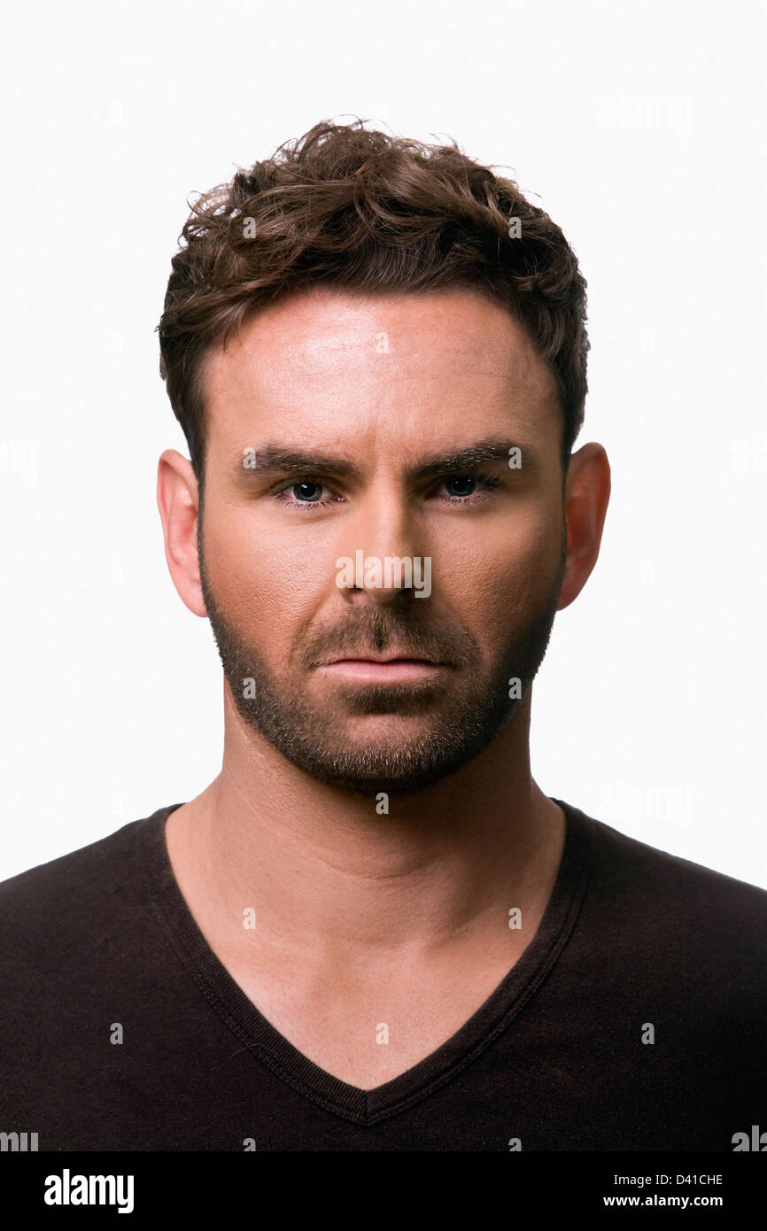 Portrait of a handsome Caucasian male model wearing a t shirt with ...