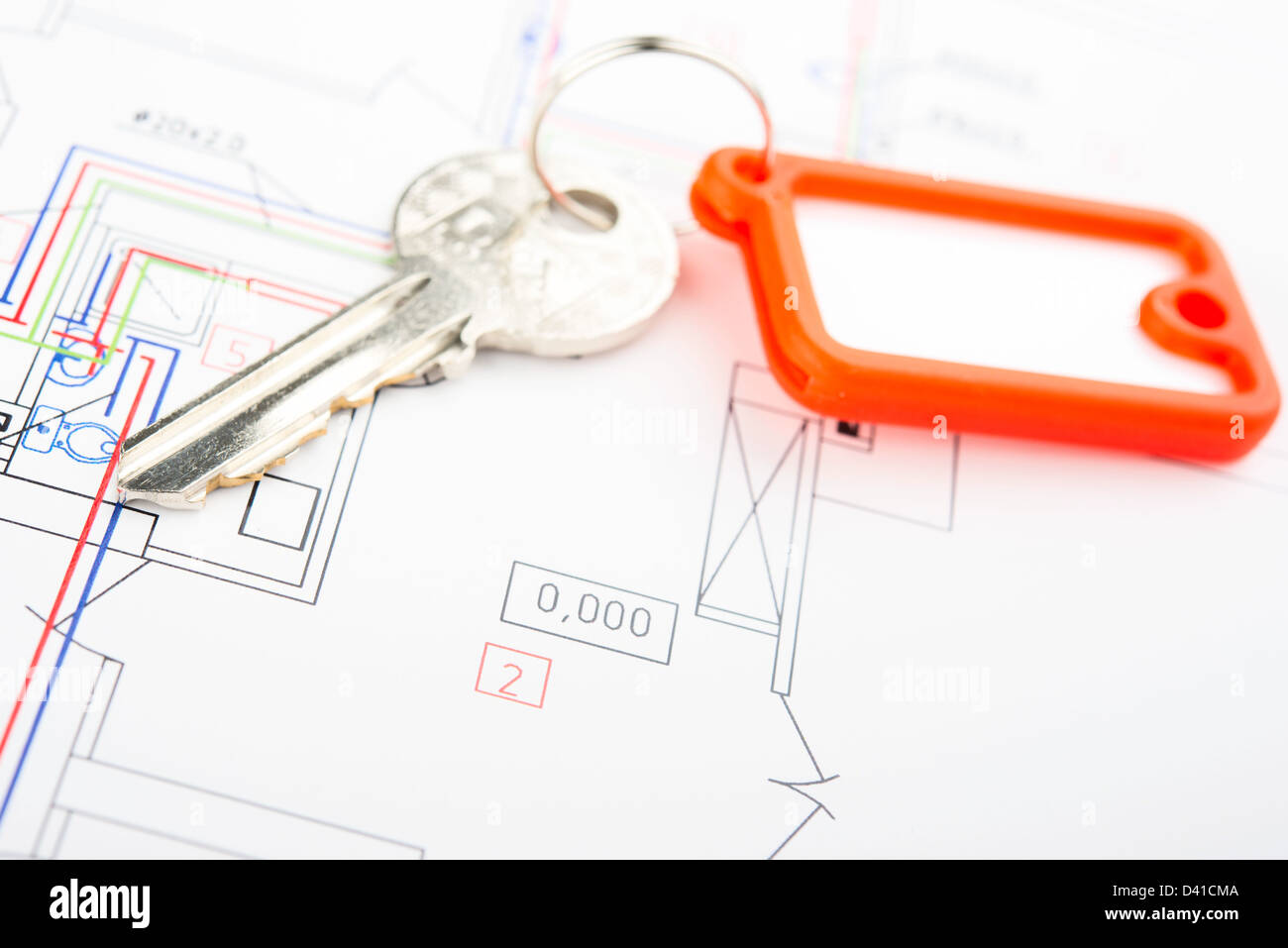 Concept of housing. Key on a blueprint Stock Photo - Alamy