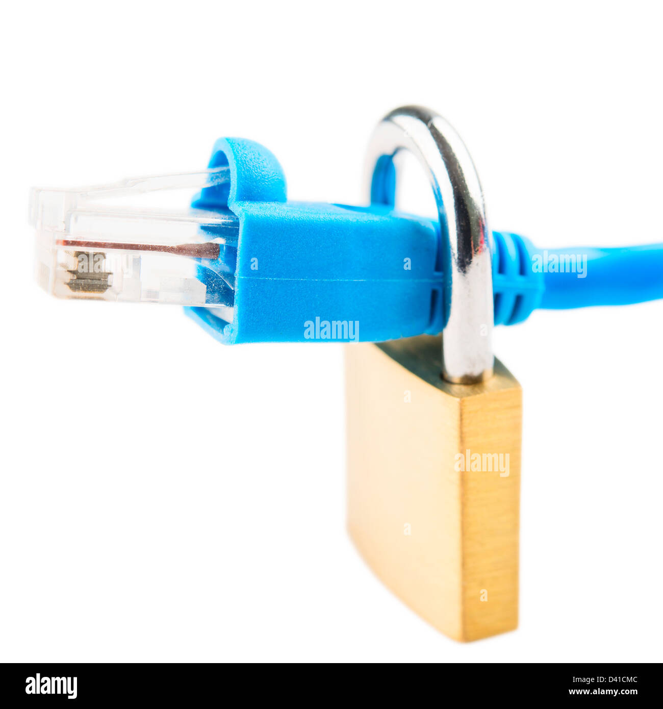 Padlock and network cable on white background Stock Photo - Alamy