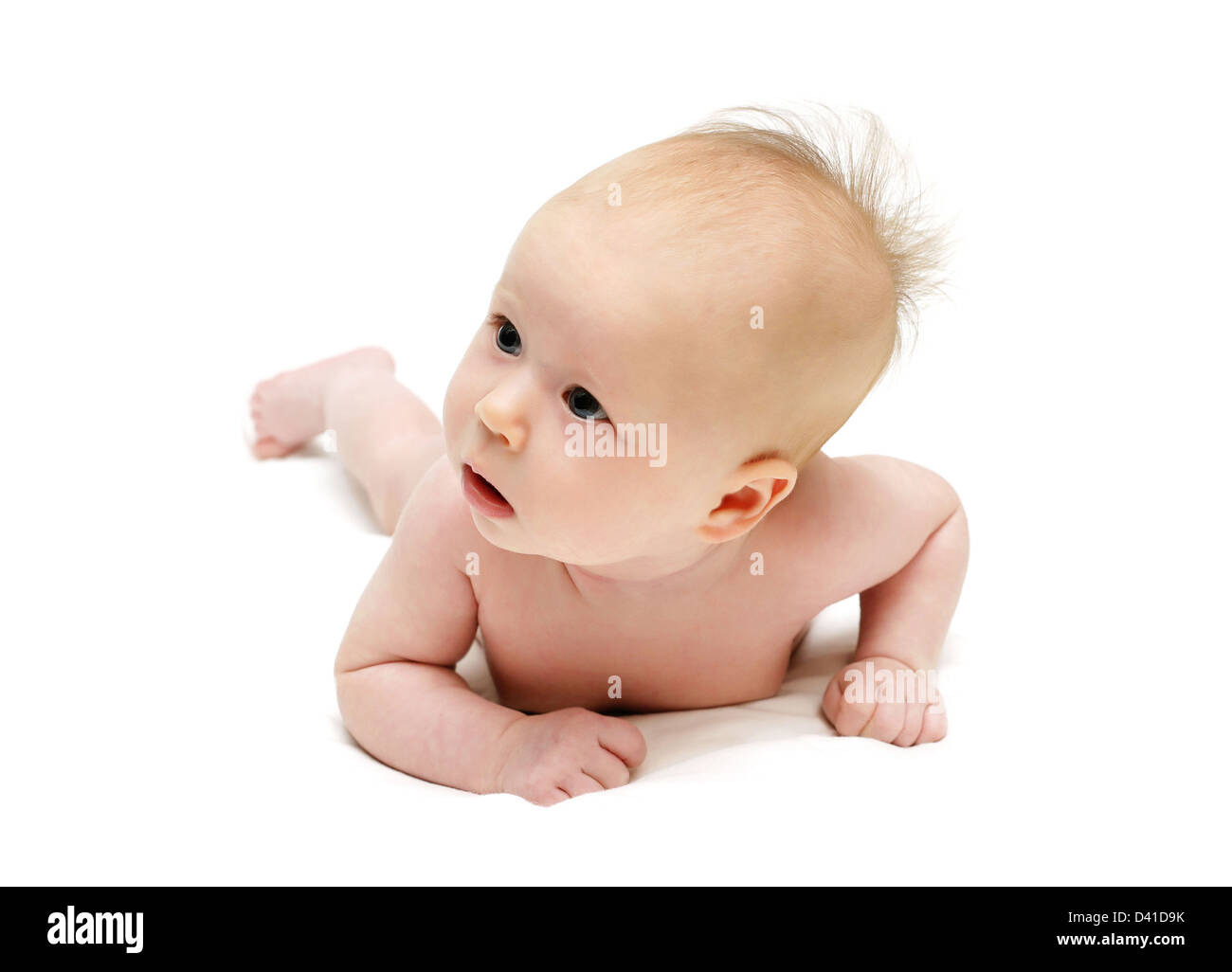 Crawling baby looking left isolated Stock Photo - Alamy