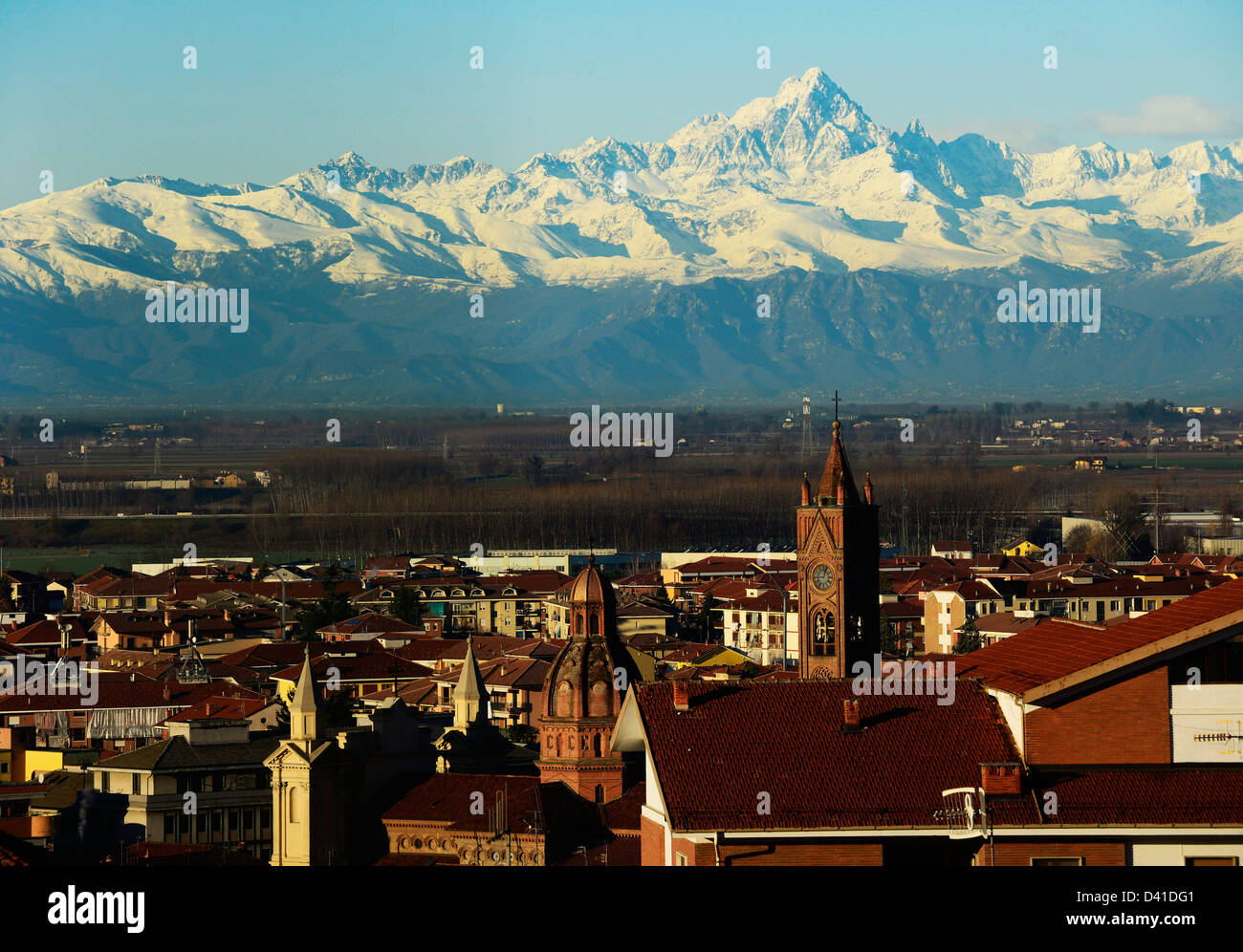 The small town of Bra and the Italian Alps in the background Stock ...