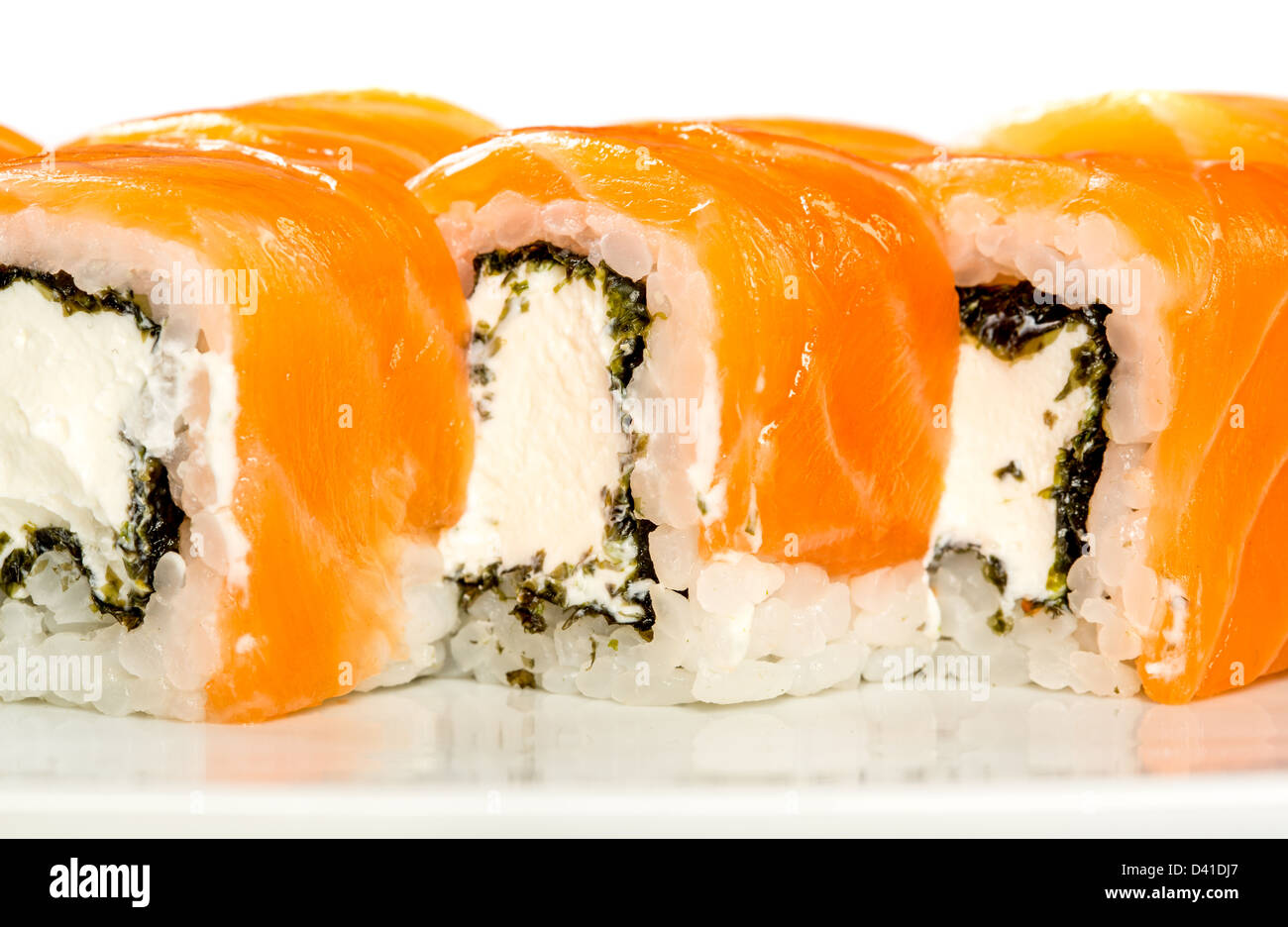 Sushi (Roll unagi maki syake) on a white background Stock Photo - Alamy