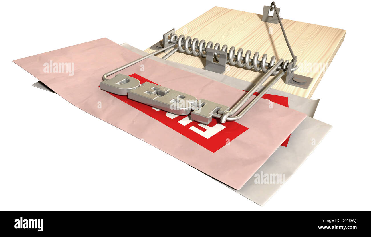 A regular wood and metal mouse trap with envelopes trapped under the ...