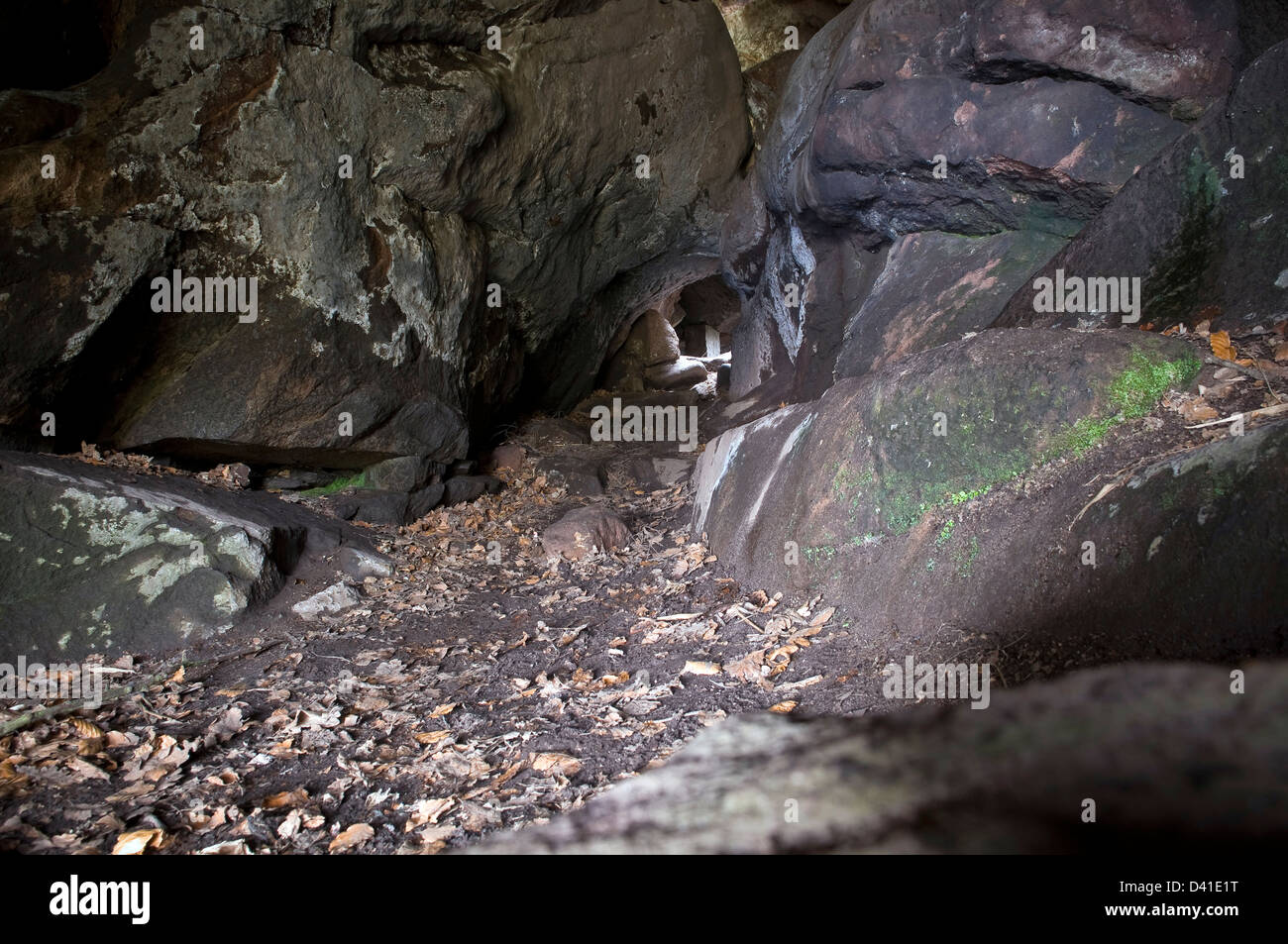 A cave at Rowtor Rocks, Birchover, Derbyshire, UK Stock Photo - Alamy