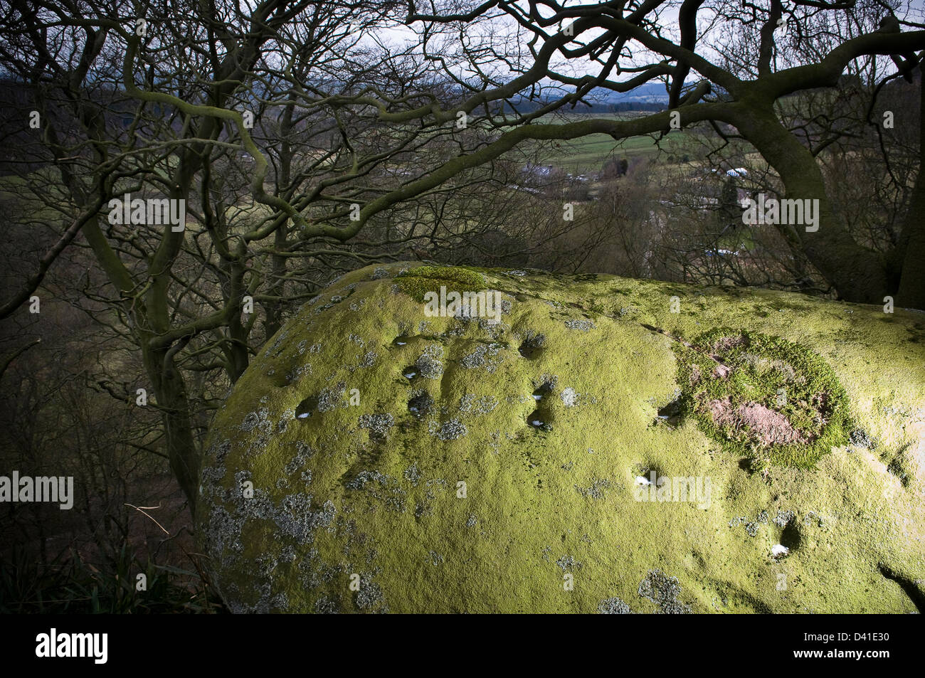 Prehistoric rock carvings at Rowtor Rocks, Birchover, Derbyshire, UK ...