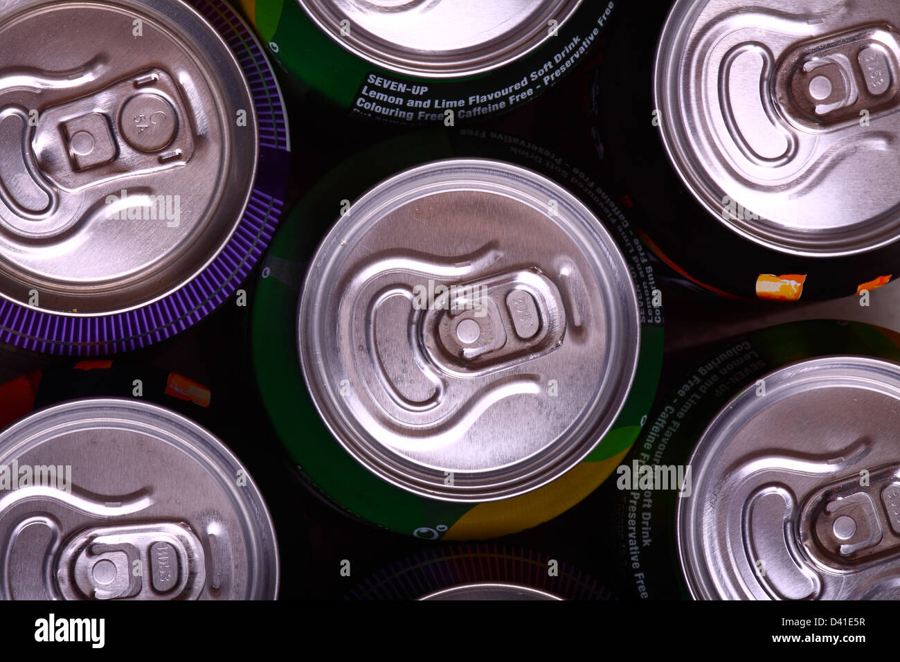 Aerial view of soft drinks cans Stock Photo - Alamy