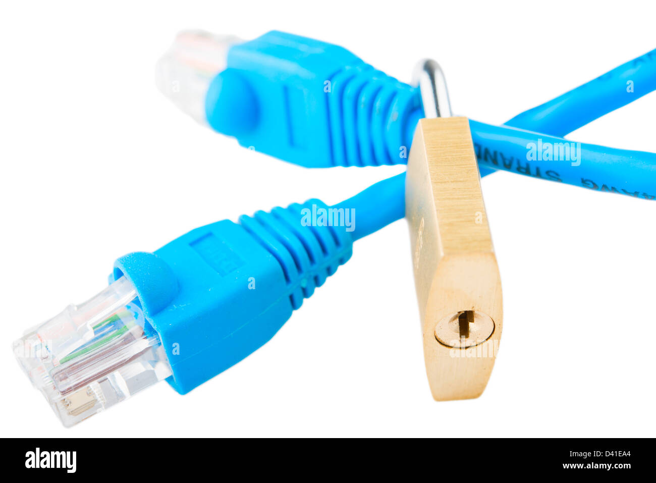 Safety concept. Closed Lock and two network cable Stock Photo - Alamy