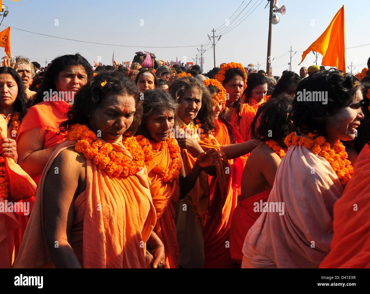 Female Sadhus (Hindu Holywomen) arrive to take Shahi Snan (royal bath ...
