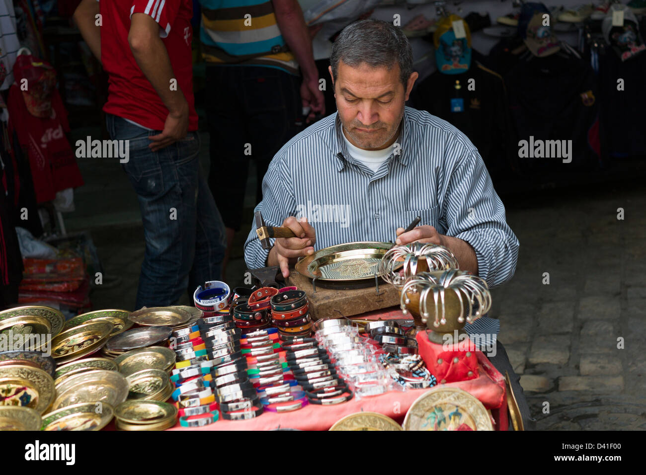 silver worker engraving in Sousse, Tunisia Stock Photo - Alamy