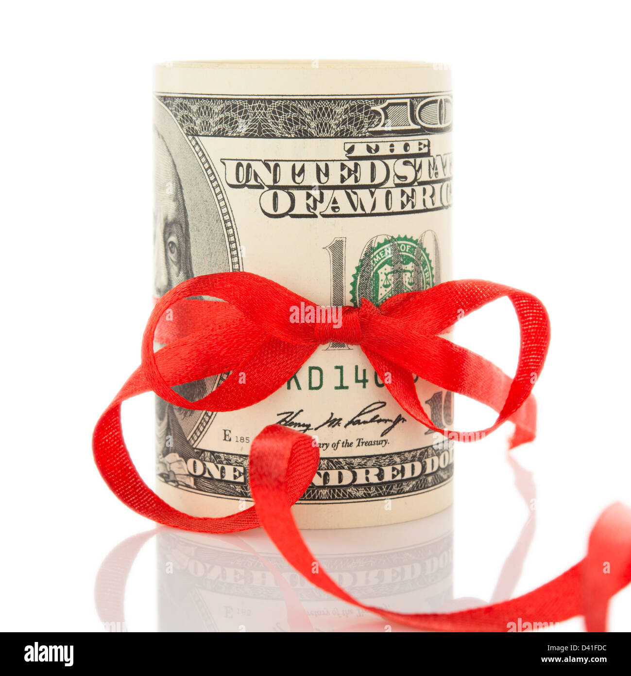 Money with ribbon and red bow Stock Photo - Alamy