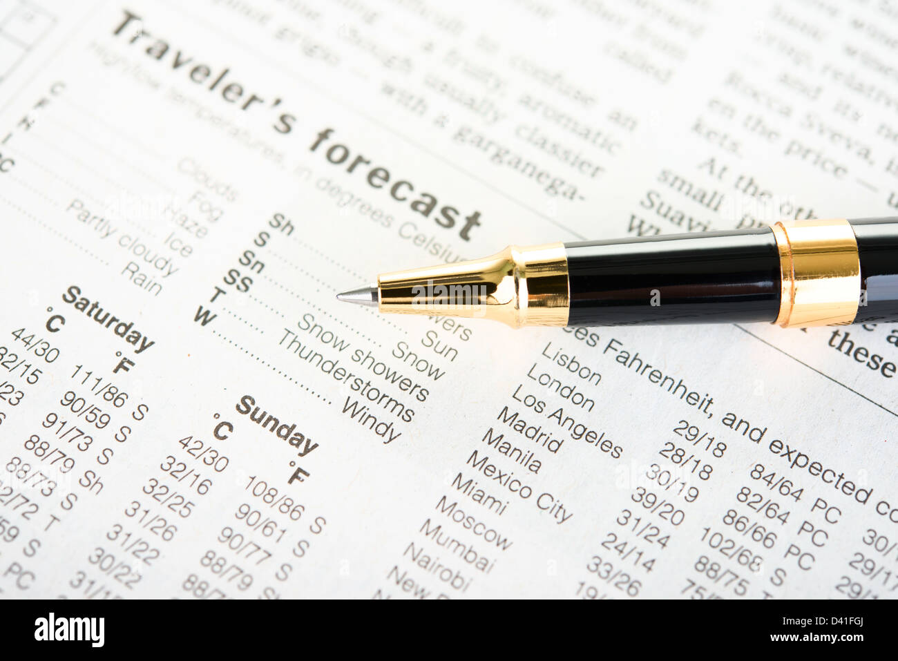 Weather in Newspaper with Pen Stock Photo - Alamy