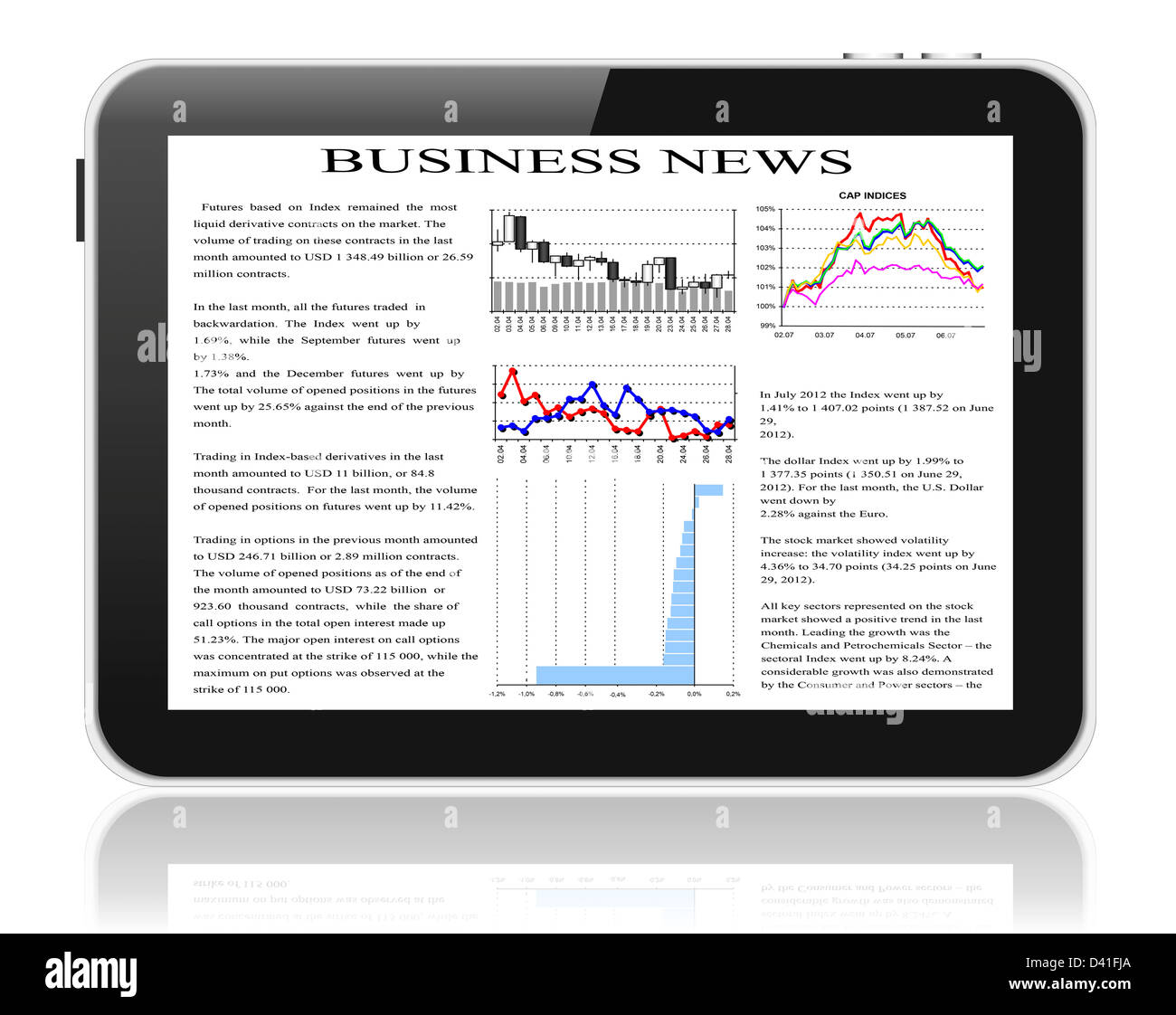 Illustration of tablet pc with business news on screen Stock Photo - Alamy