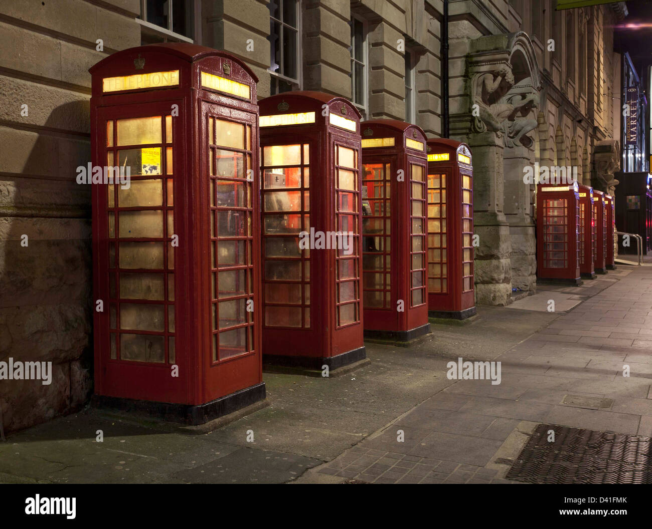 K6 red Telephone Boxes designed in 1935 by Sir Giles Gilbert Scott, outside the General Post ...