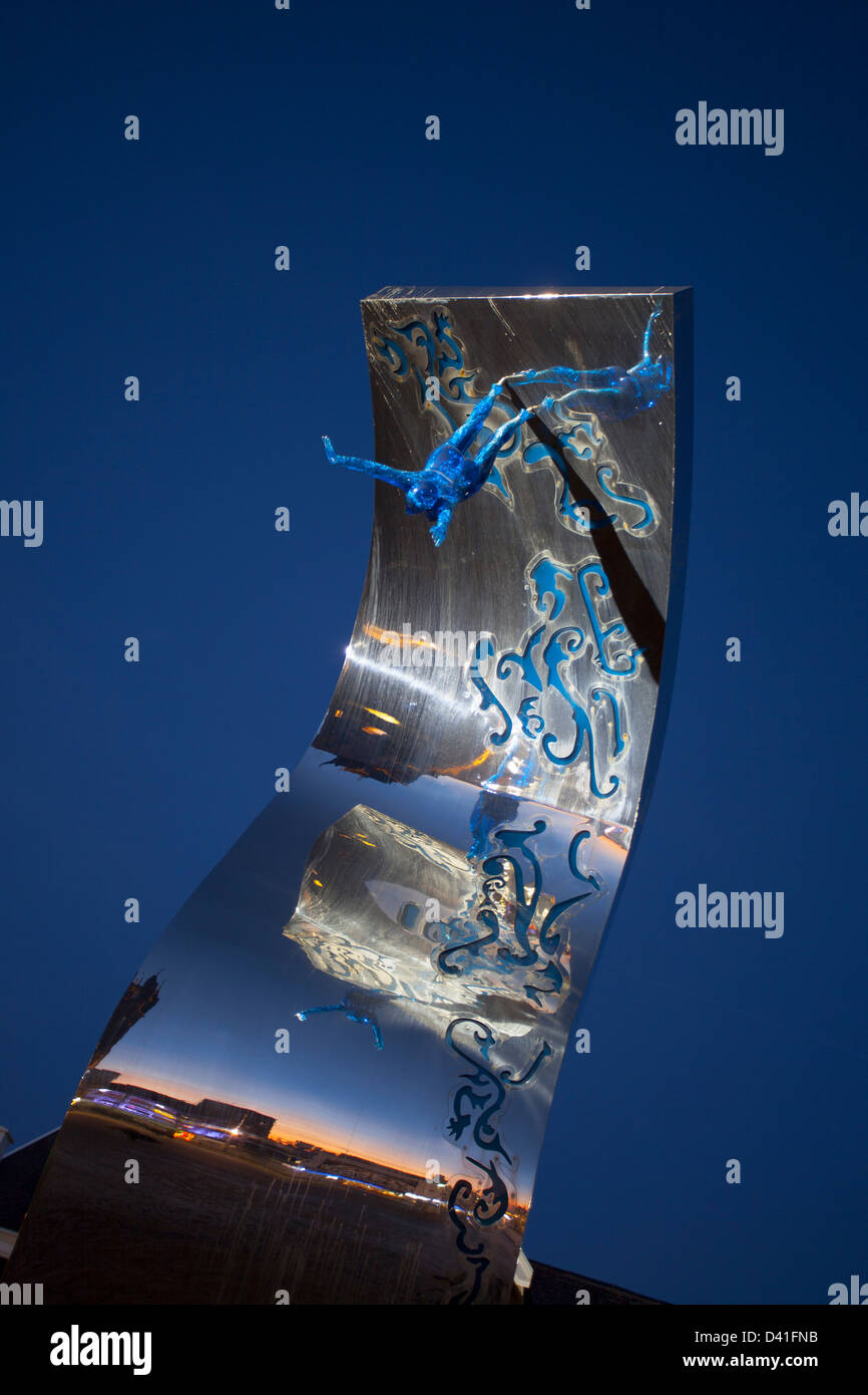 Giant wave sculpture, water, sea, travel, sky, blue, nature, art, ocean ...