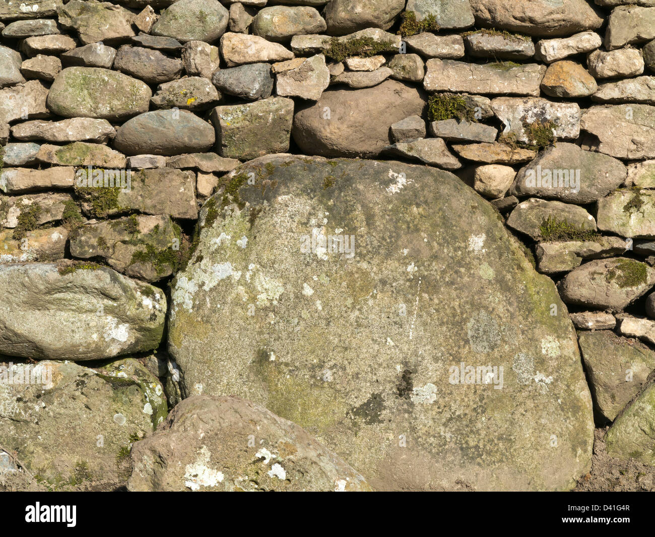 Detail of drystone wall showing smaller stones fitting round a large ...