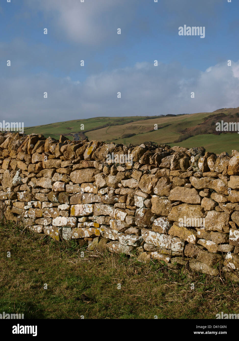 old stone wall in landscape Stock Photo - Alamy