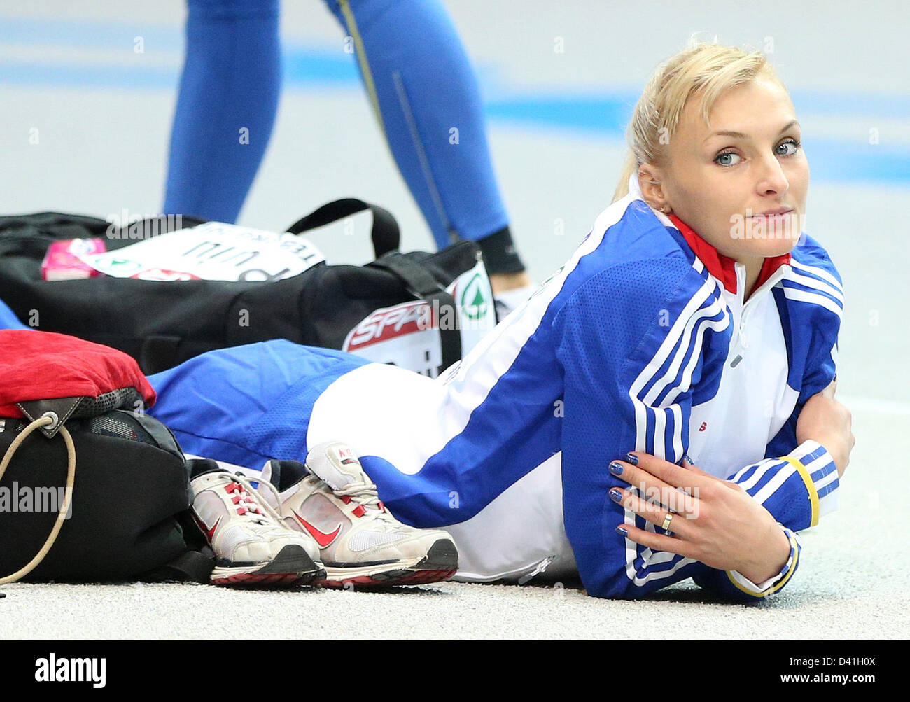 Beatrice Puiu of Romania relaxes during the High Jump event of the ...