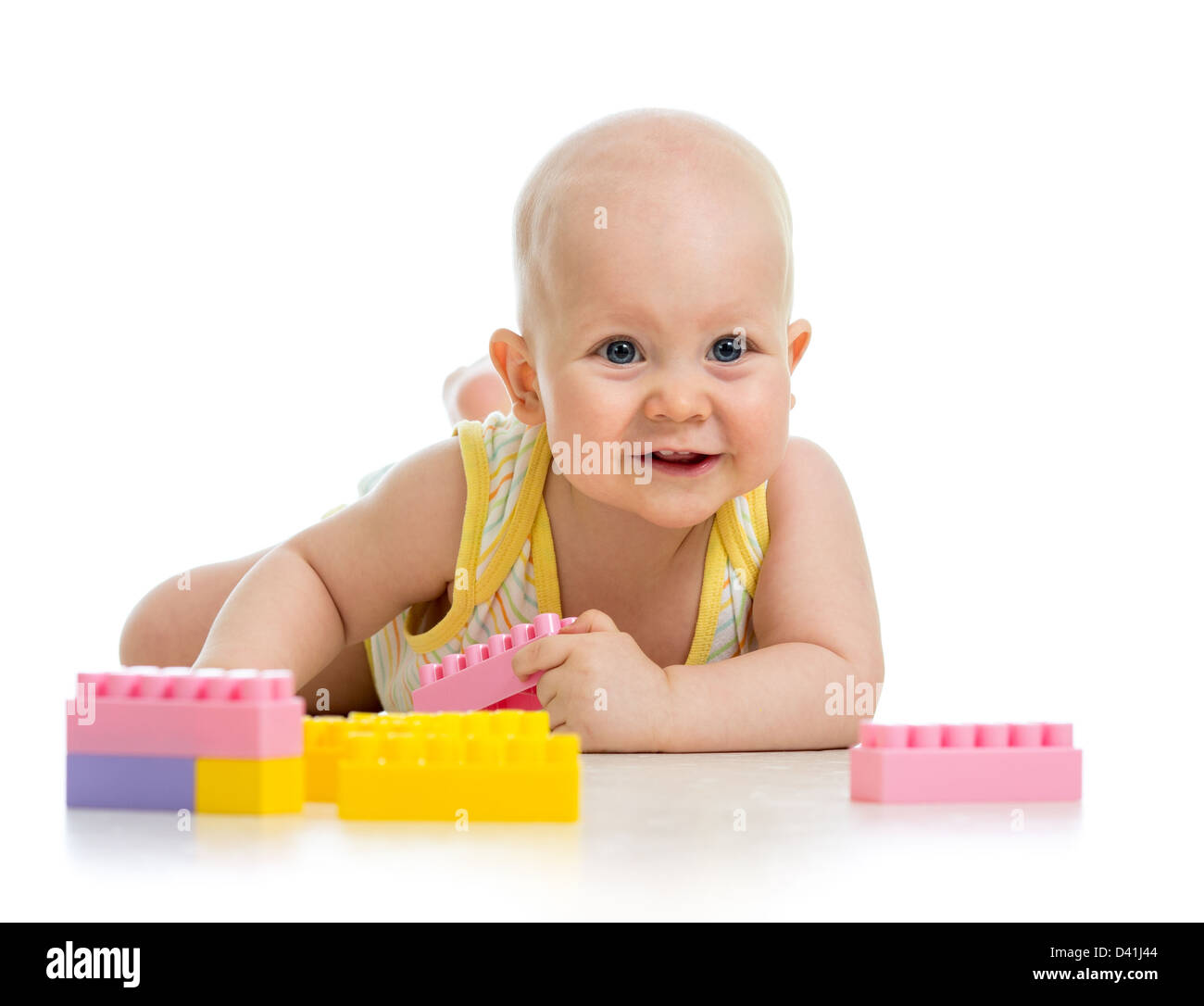 kid boy playing with construction set over white background Stock Photo ...