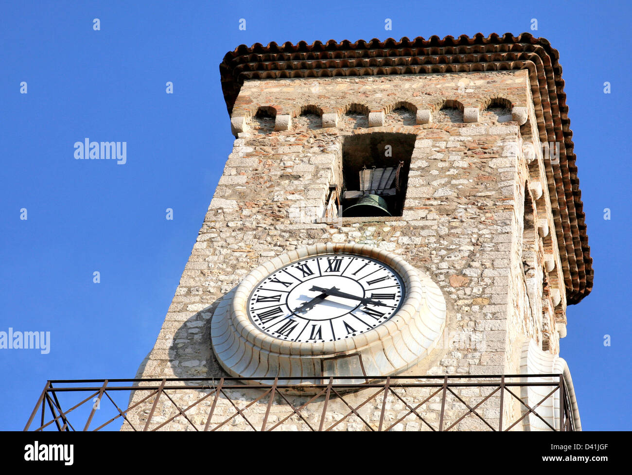 Bell tower of Church Notre Dame clock Cannes France Stock Photo - Alamy