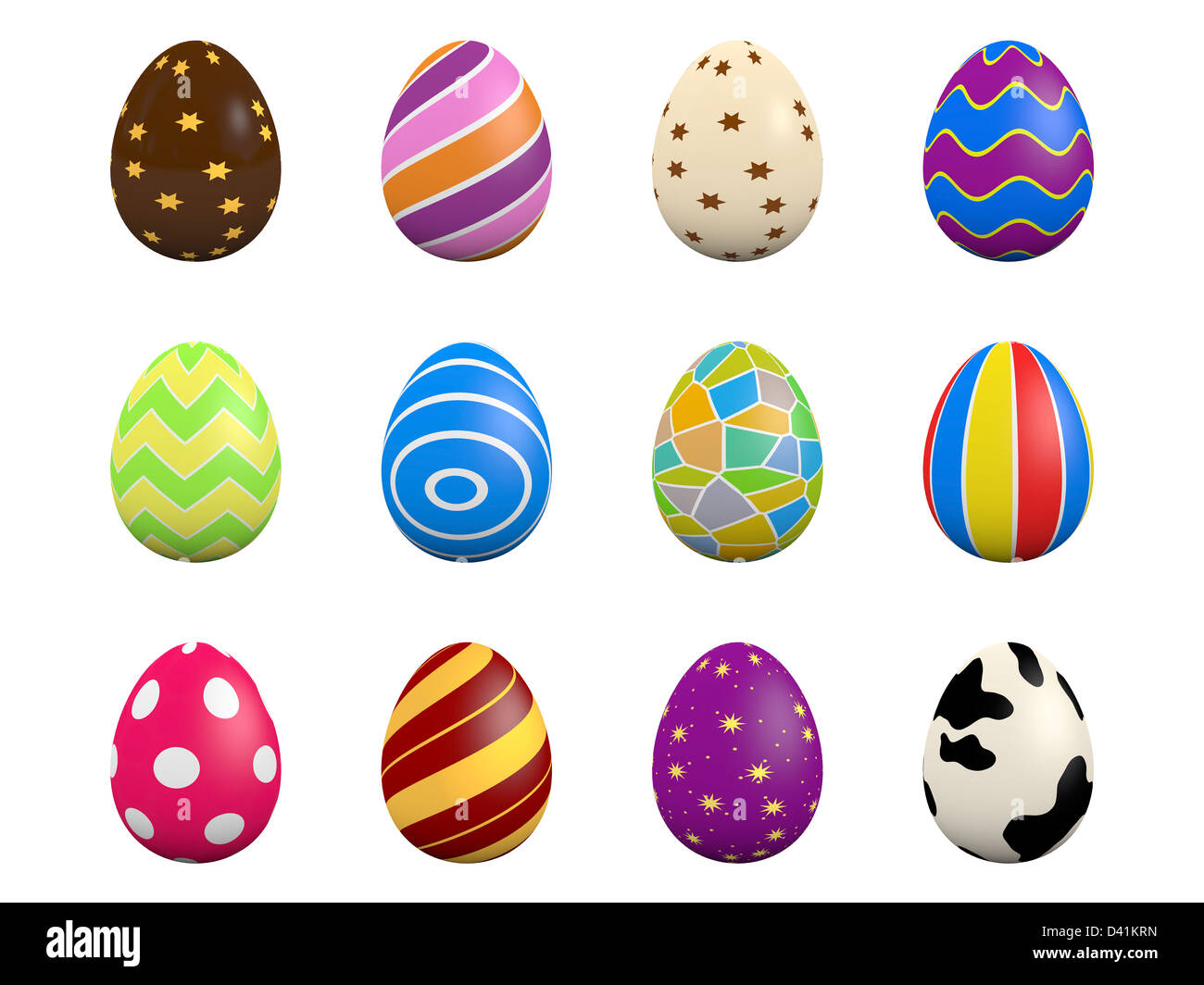 Set of twelve easter eggs isolated on white (3D render Stock Photo - Alamy