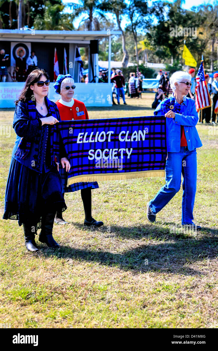 American-Scottish clan Elliot men & women march around the arena at the ...