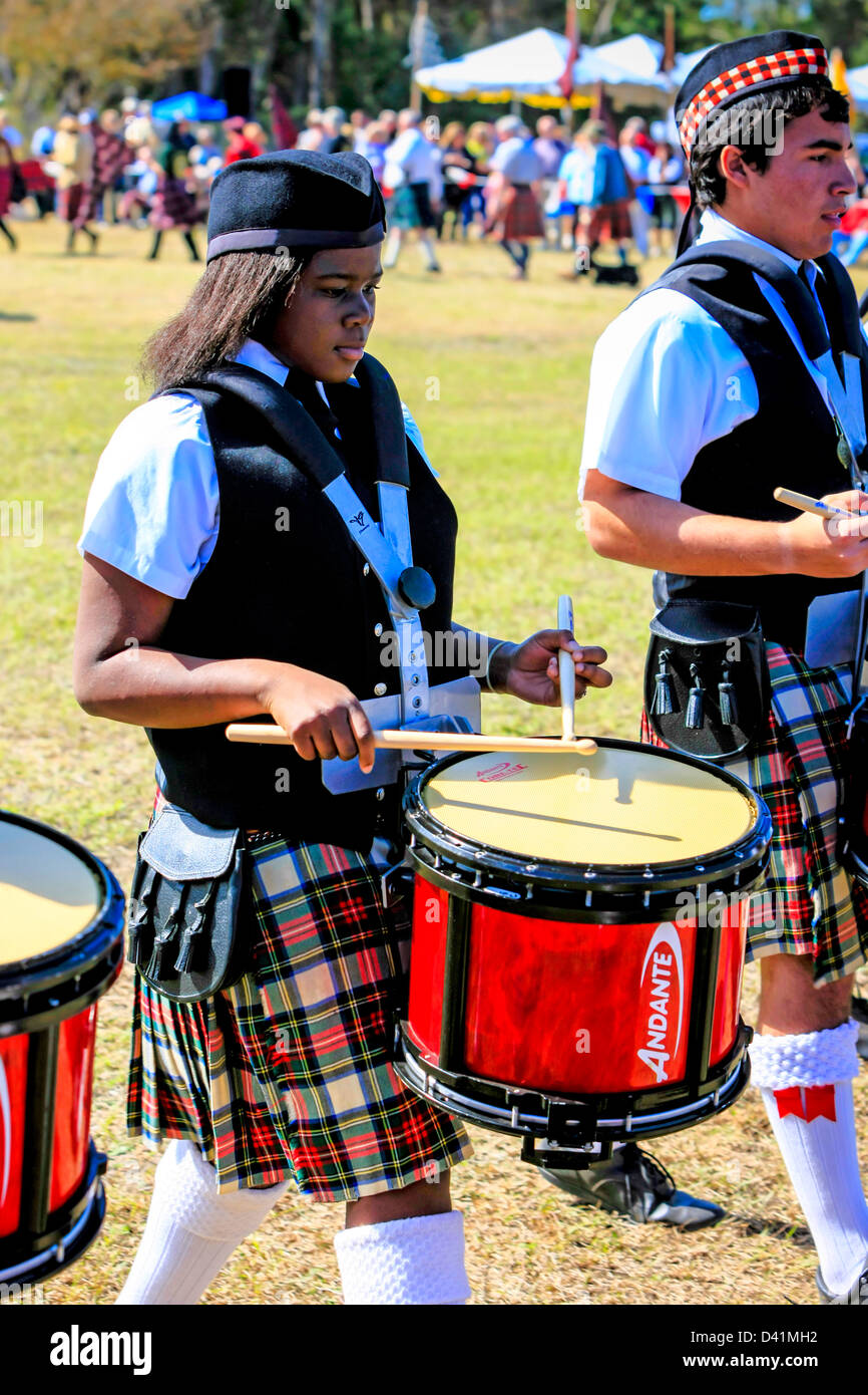 Black Afro-American Scottish Drummer girl takes part in the Sarasota ...