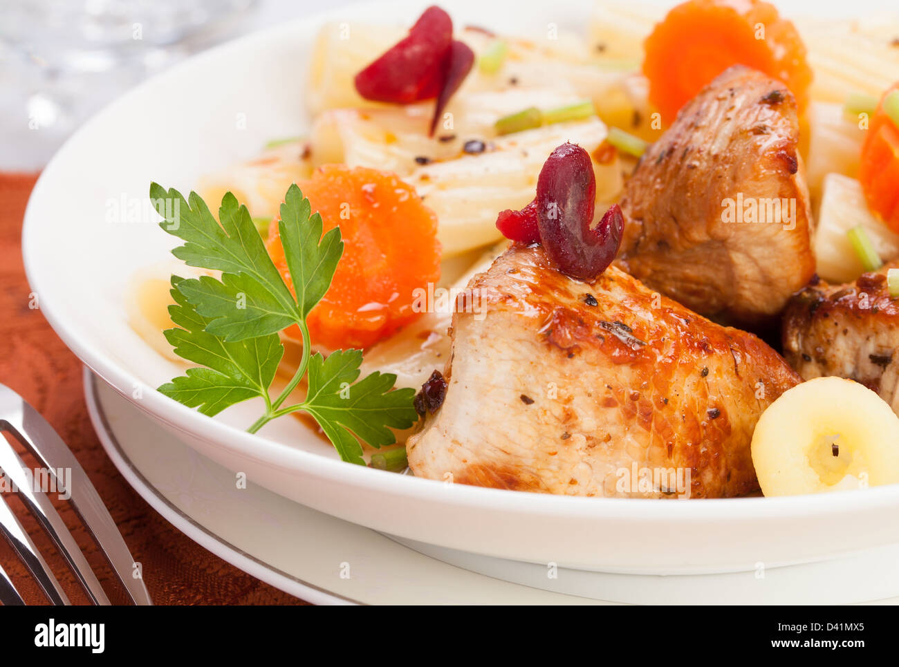 roasted turkey meat chunks dish Stock Photo - Alamy