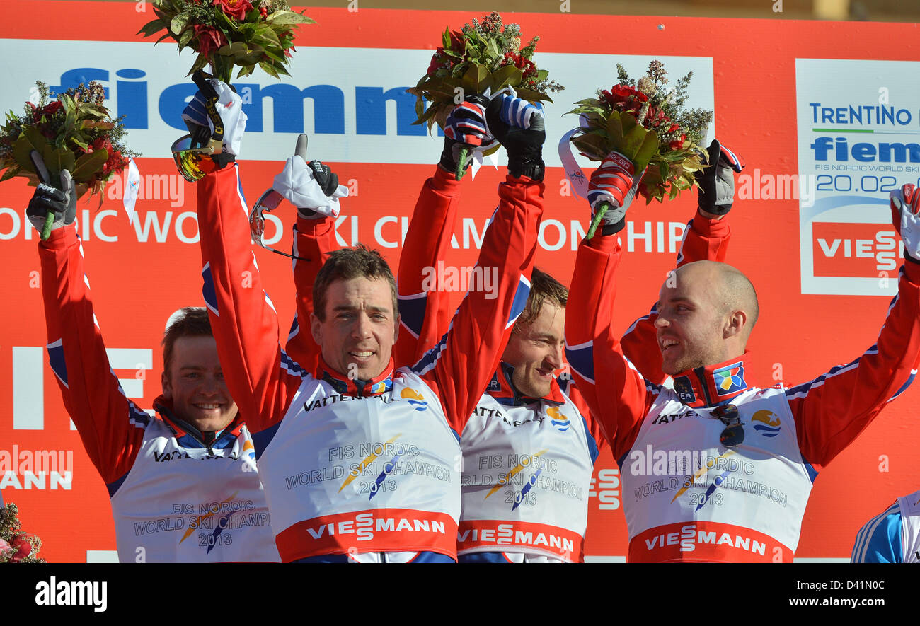 Val di Fiemme, Italy. 1st March 2013. (L-R) Sjur Roethe, Eldar Roenning ...
