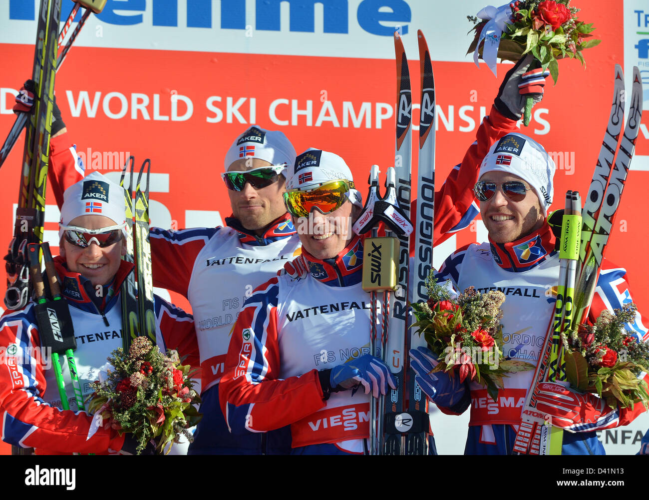 Val di Fiemme, Italy. 1st March 2013. (L-R) Sjur Roethe, Petter Northug ...