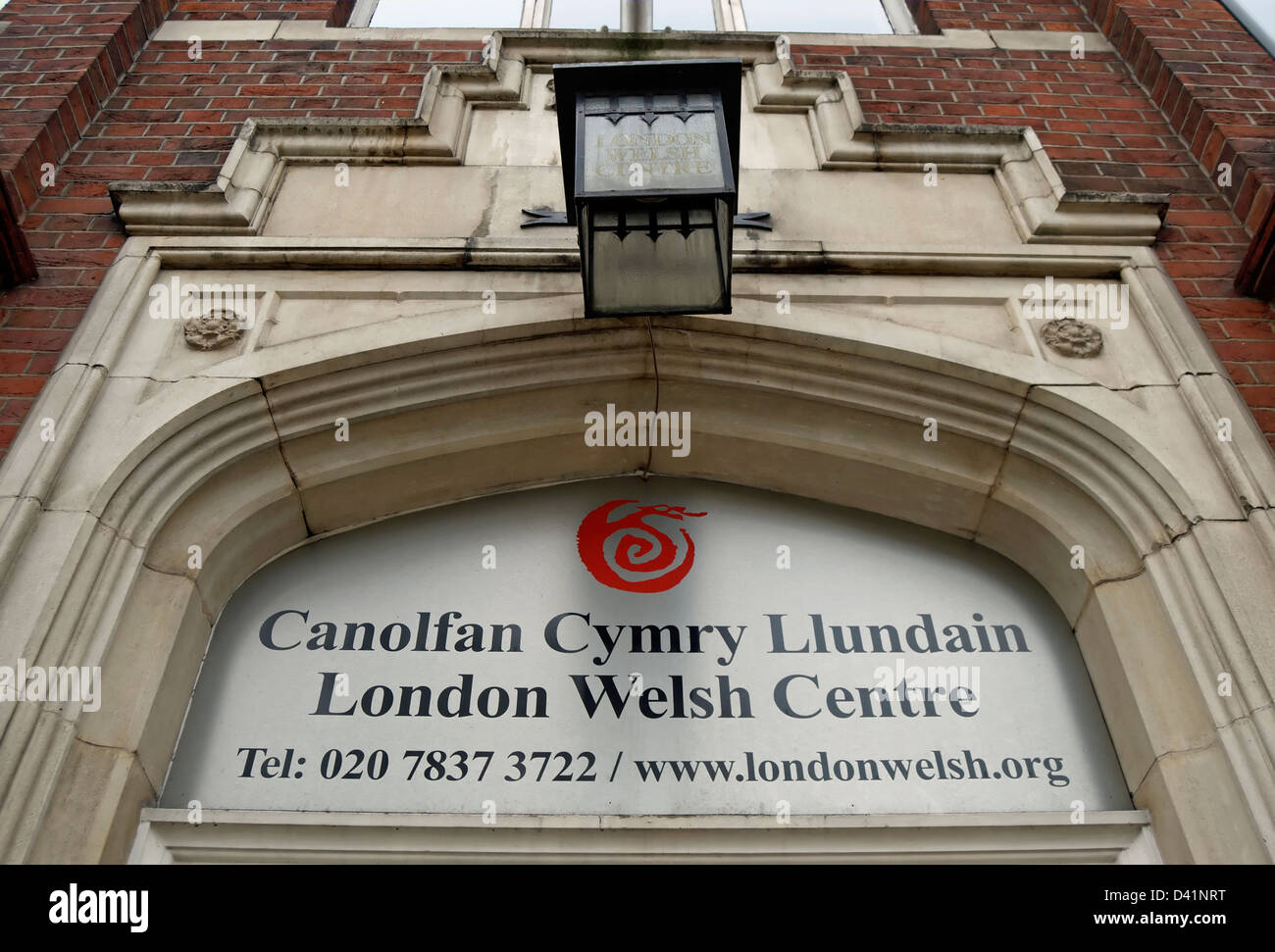 entrance with welsh and english language writing of the london welsh ...