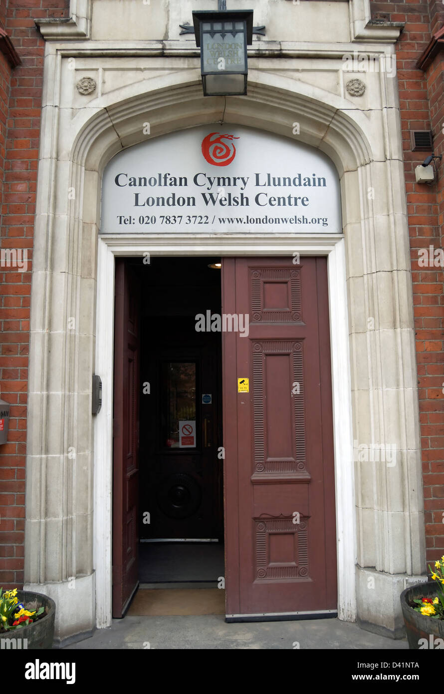 entrance with welsh and english language writing of the london welsh ...