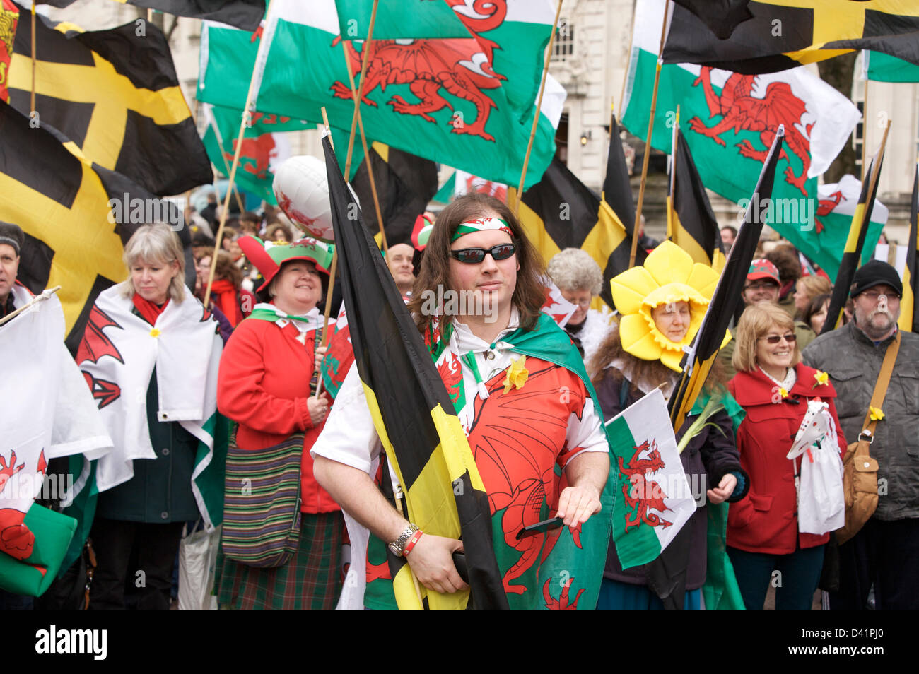 St David's Day Parade on St David's Day, March 1st in centre of Cardiff ...