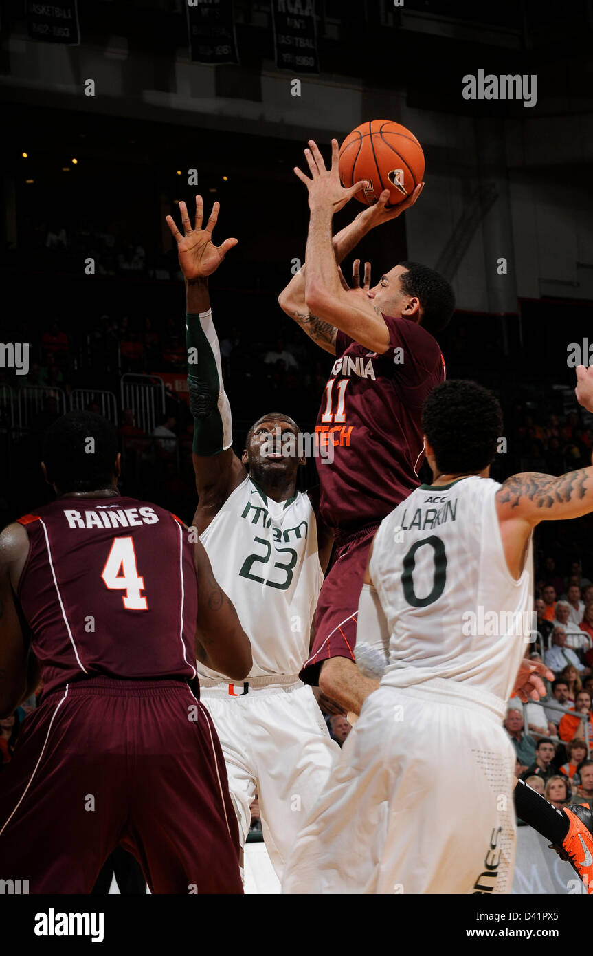 February 27, 2013: Erick Green #11 of Virginia Tech shoots over Tonye ...