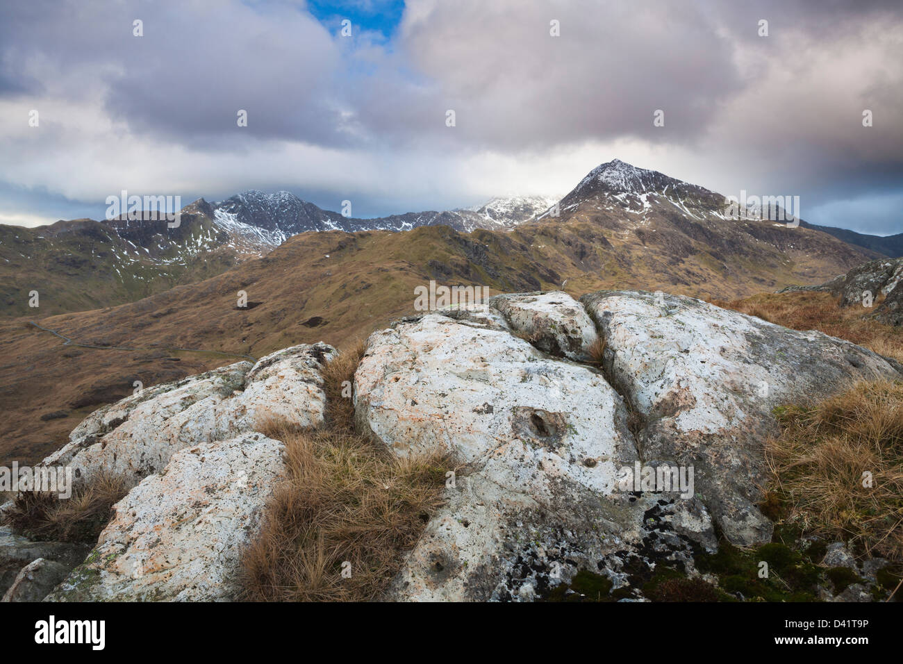 Crib Goch and Snowdon from Moel Berfedd Stock Photo - Alamy