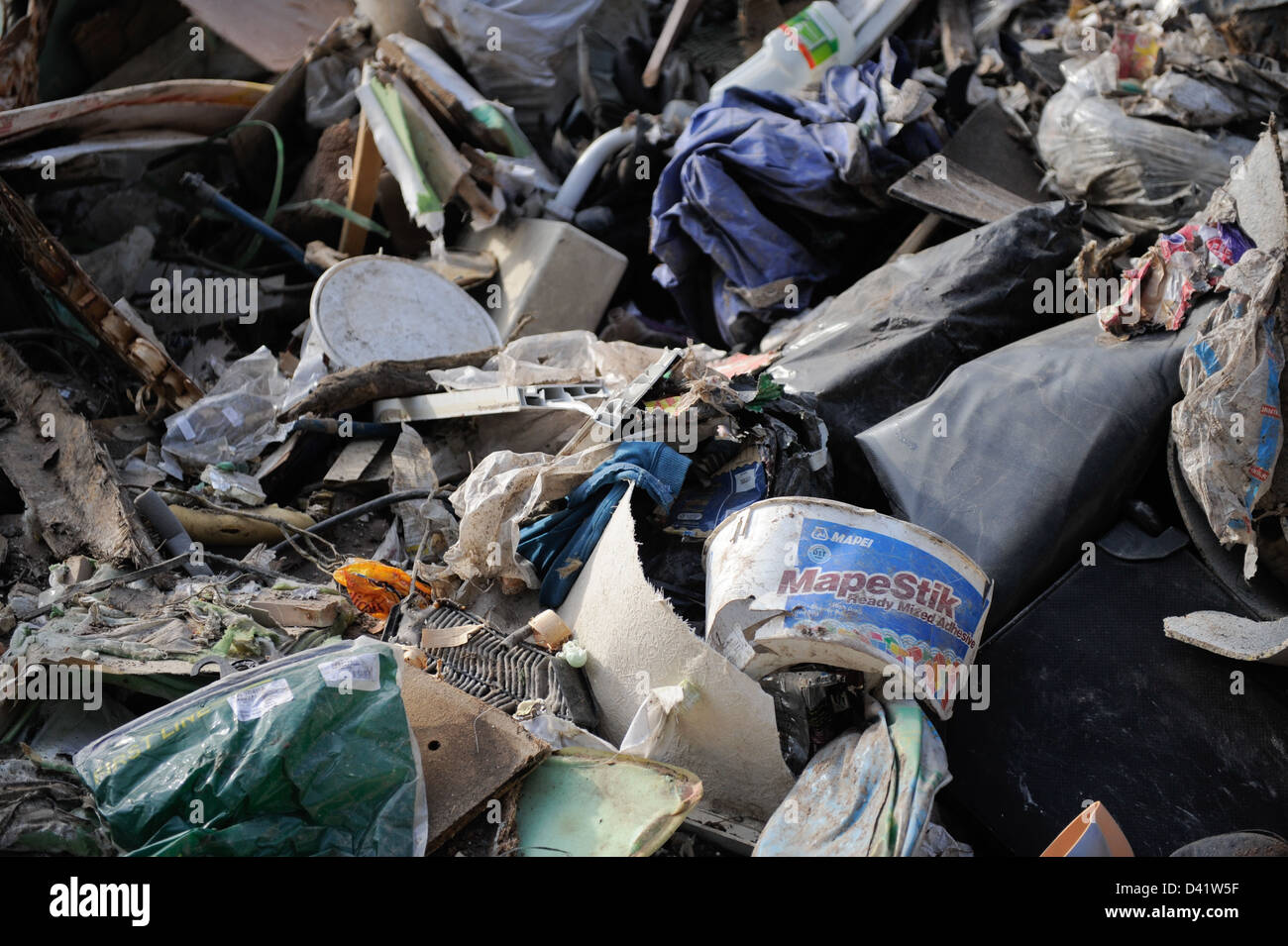 Rubbish dump at a recycling centre. This waste is ready for processing ...