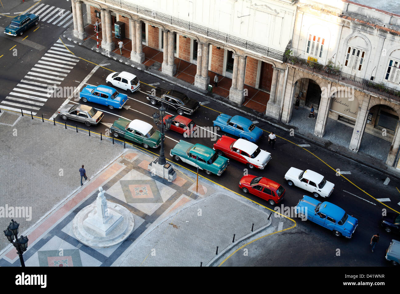Old American Cars Stopped At Traffic Lights On Paseo de Marti In ...