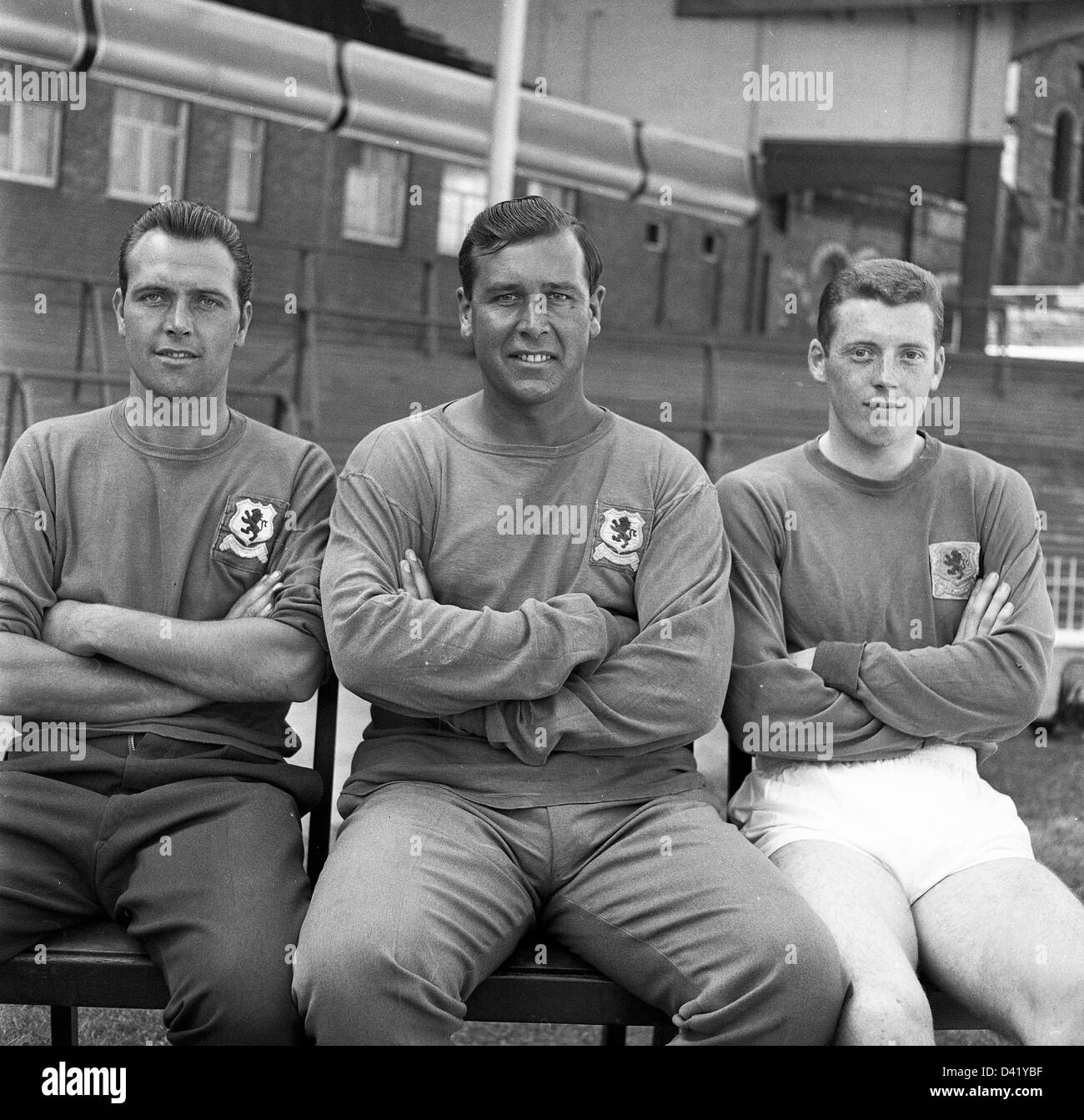 Aston Villa FC footballers LtoR Geoff Sidebottom, Nigel Sims, John ...