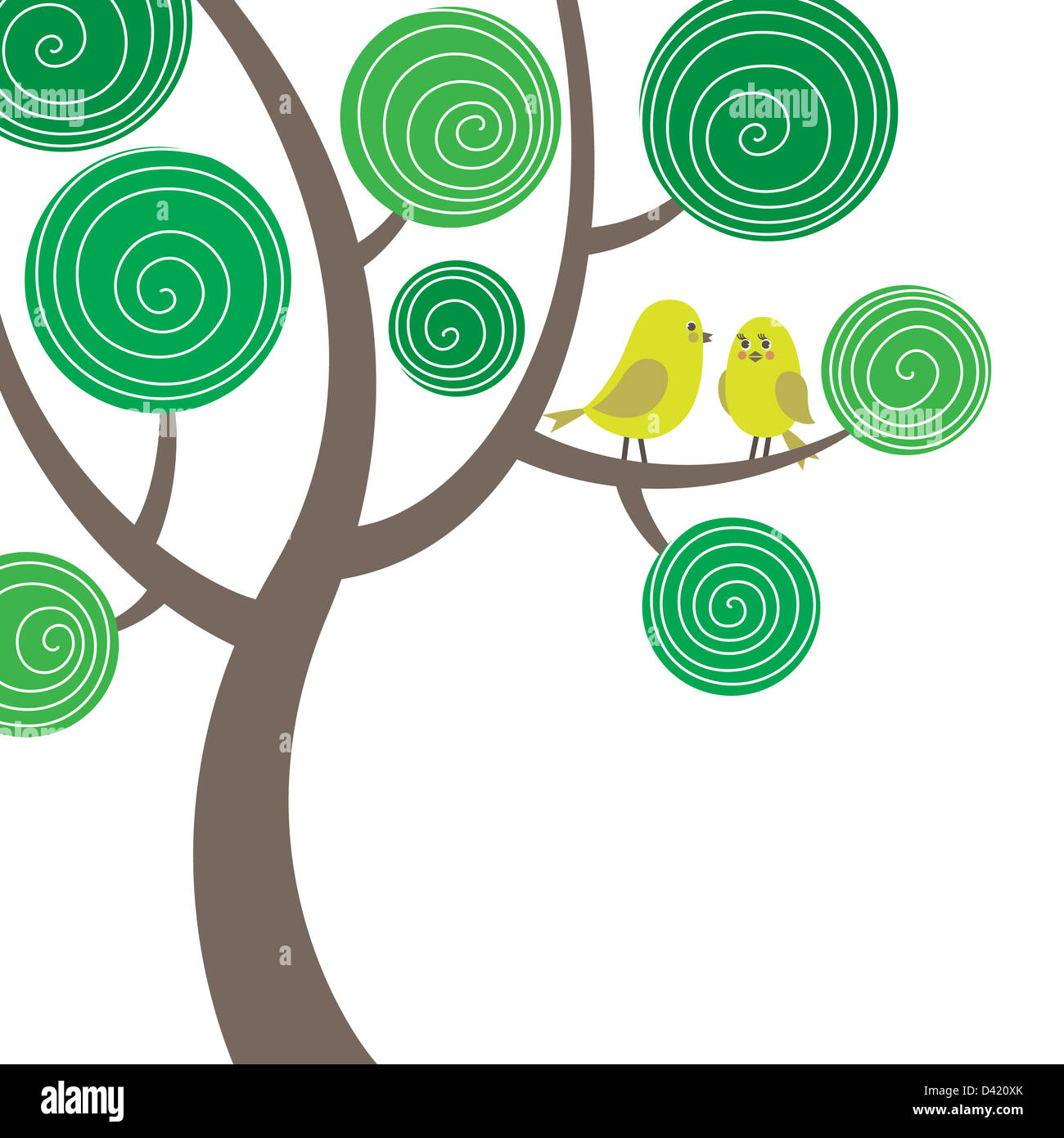 Decorative composition of two birds on the tree Stock Photo - Alamy