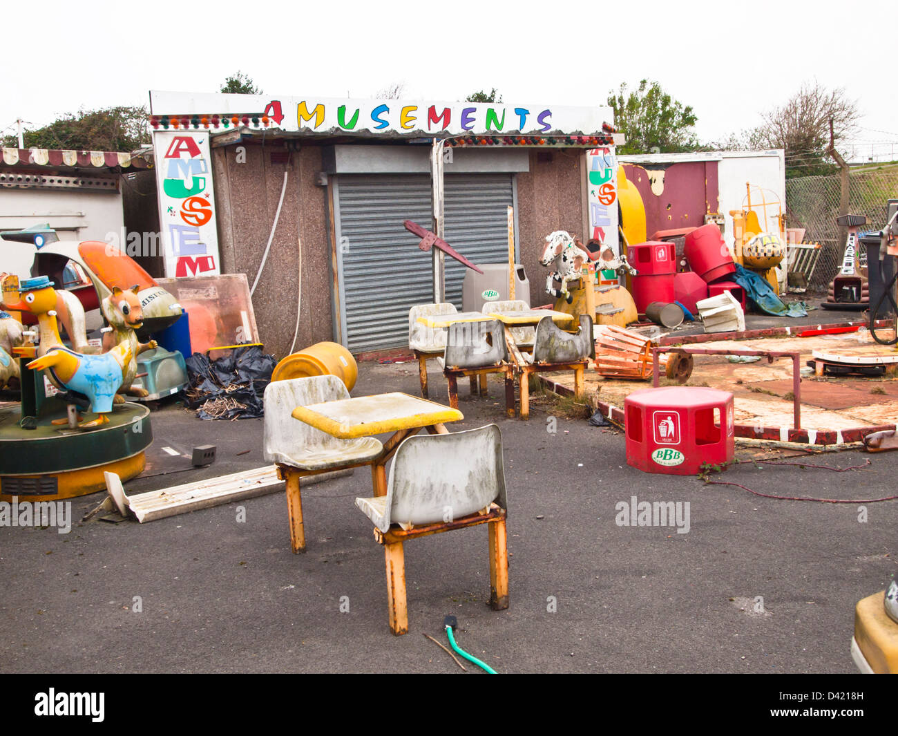 The abandoned and derelict amusement park at Severn Beach, near Bristol ...