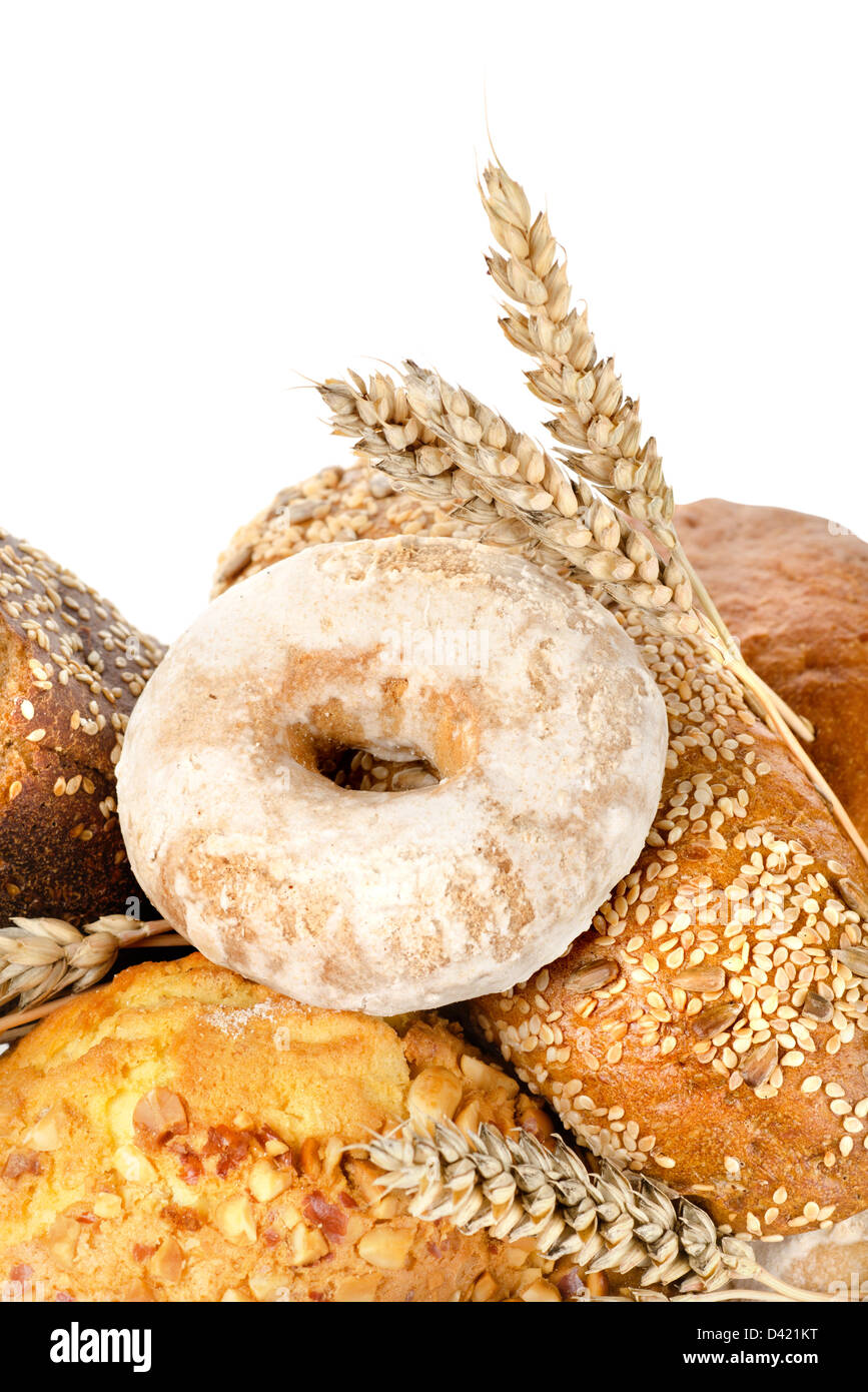 Collection of different breads from the bakery isolated on a white ...