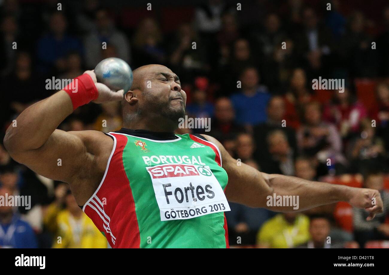 Marco Fortes of Portugal competes in the men's shot put final event ...