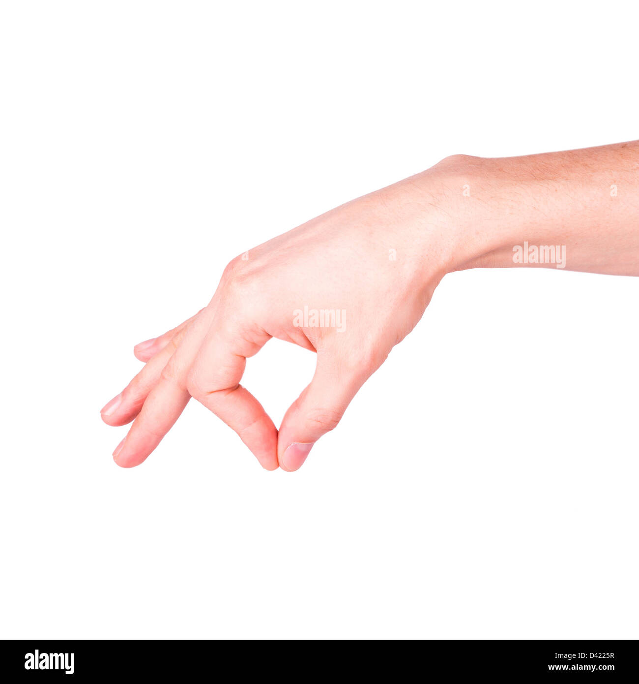 Male hand holding something isolated on white Stock Photo - Alamy