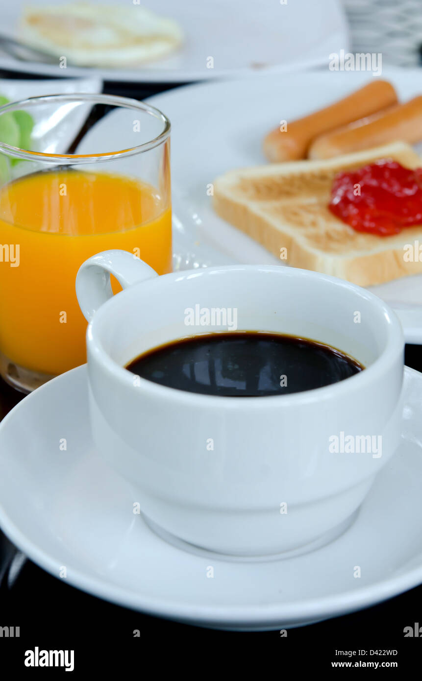 hot coffee ,orange juice and toast for morning Stock Photo - Alamy