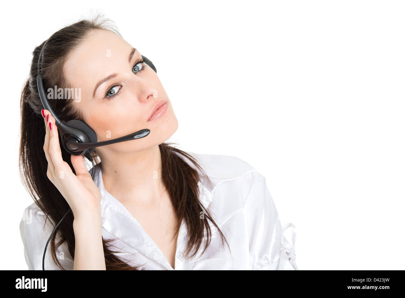 Portrait of phone operator with headset, isolated on white background ...