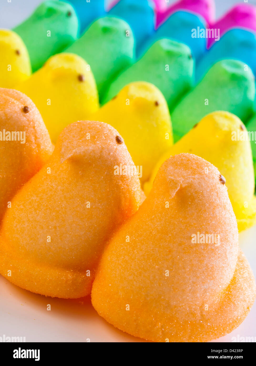 Easter marshmallow chicks in a row Stock Photo - Alamy